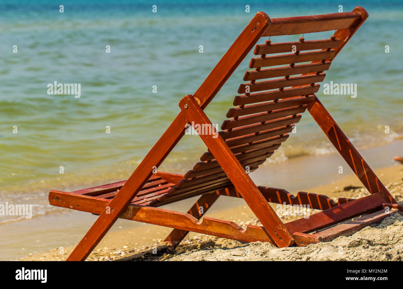 beach chair on the beach, summer holiday close up Stock Photo - Alamy