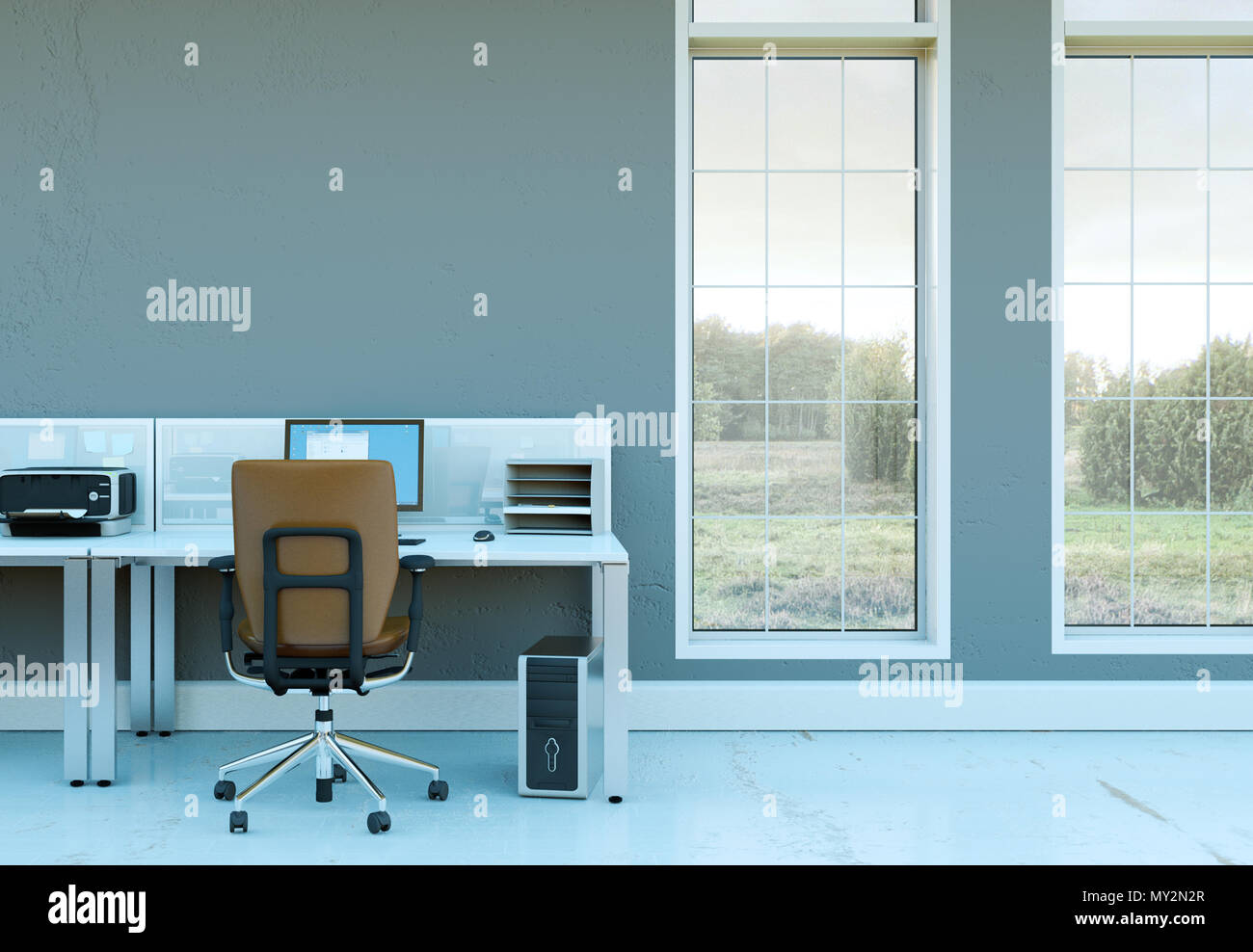 Modern home office interior design 3d Rendering Stock Photo - Alamy