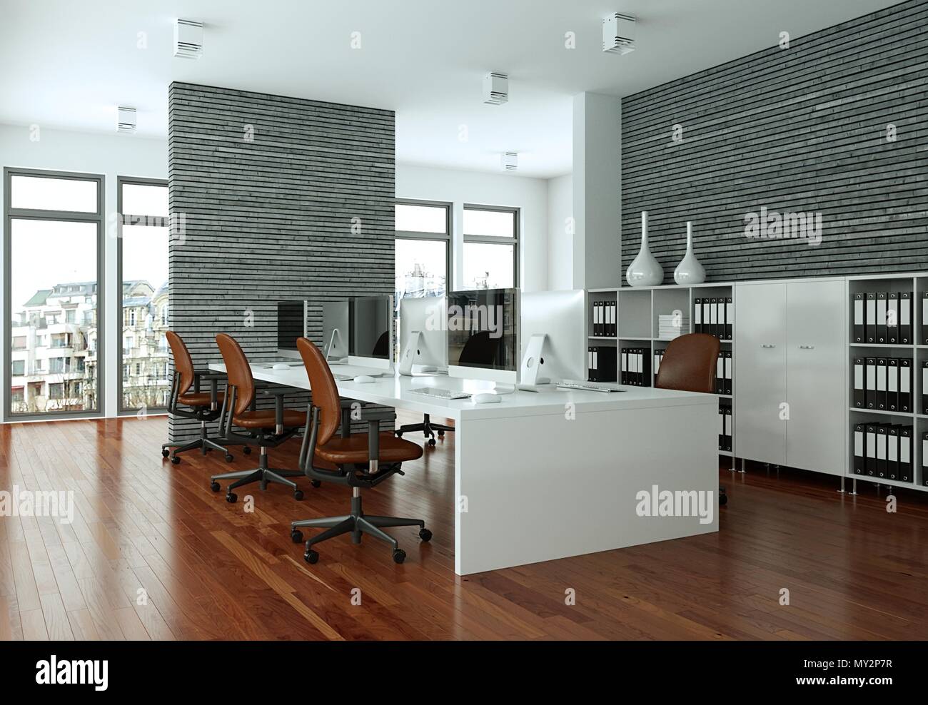 modern grey office interior Design 3d rendering Stock Photo - Alamy