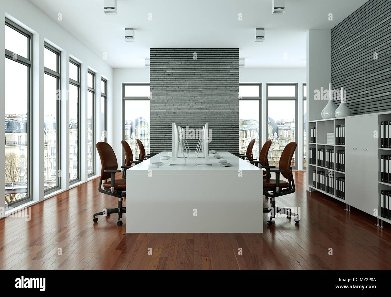 modern grey office interior Design 3d rendering Stock Photo - Alamy