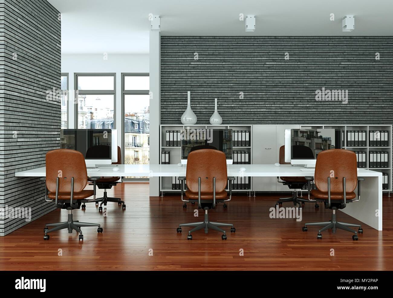 modern grey office interior Design 3d rendering Stock Photo - Alamy