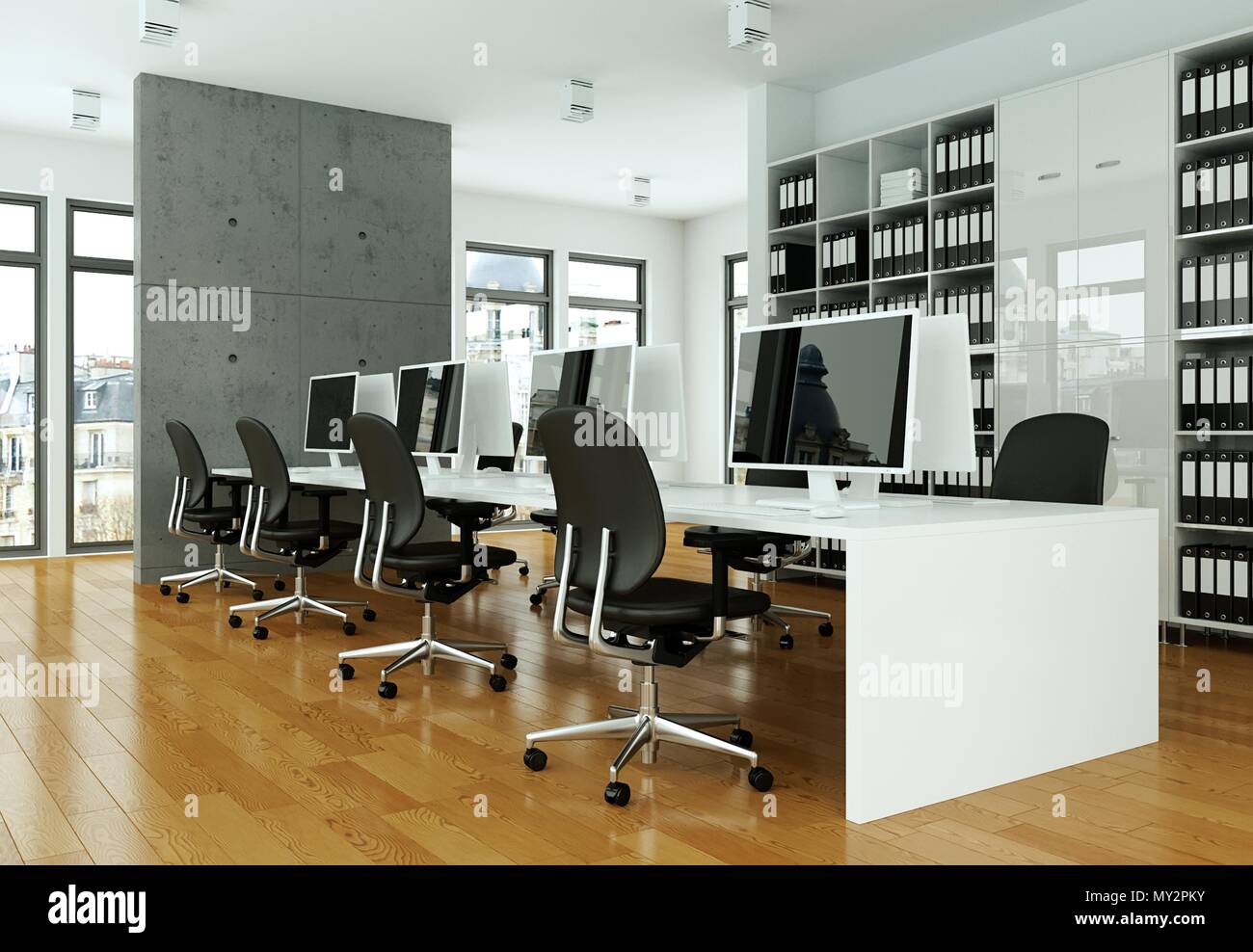 modern grey office interior Design 3d rendering Stock Photo - Alamy
