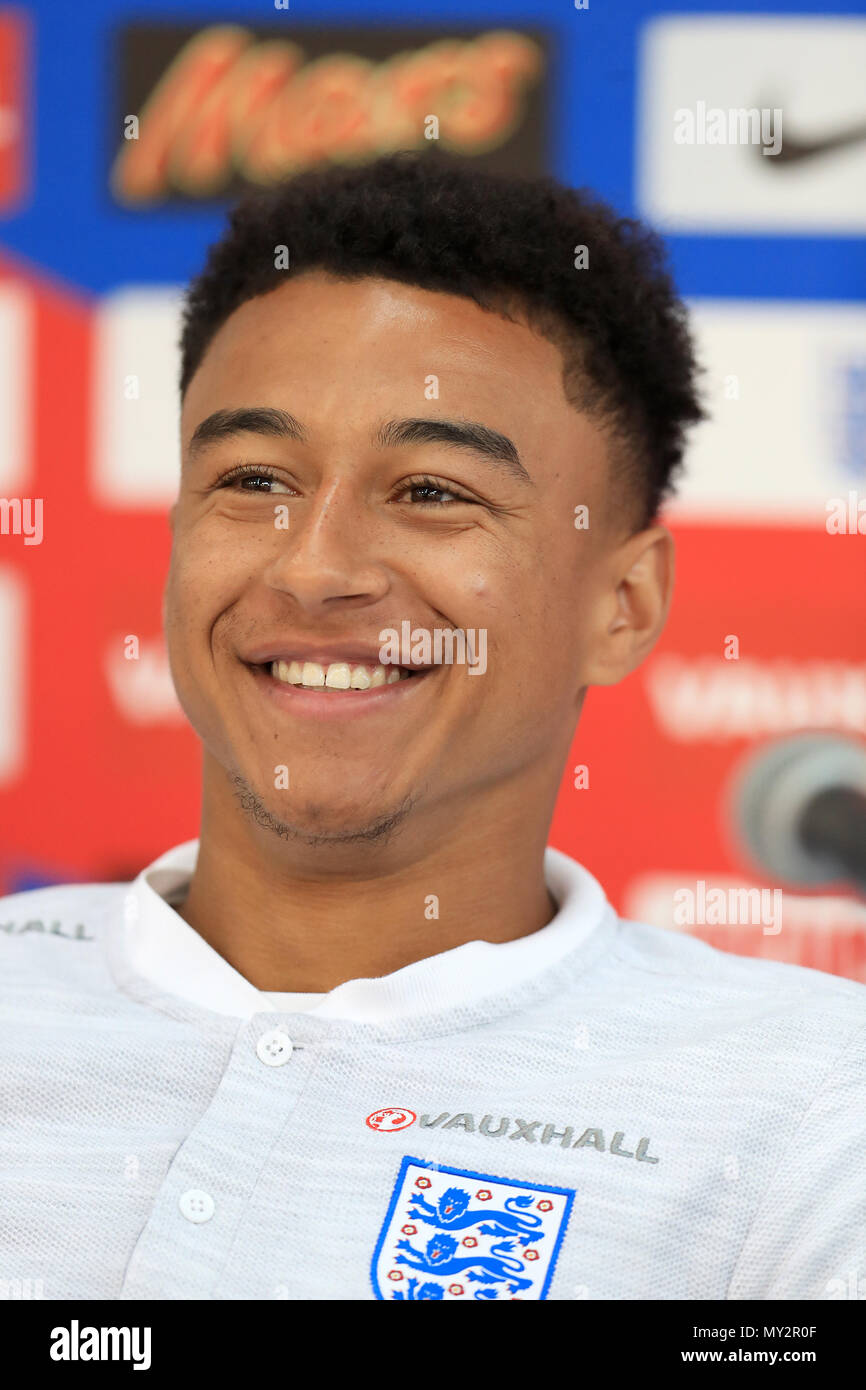 England's Jesse Lingard speaks during the media day at St George's Park ...