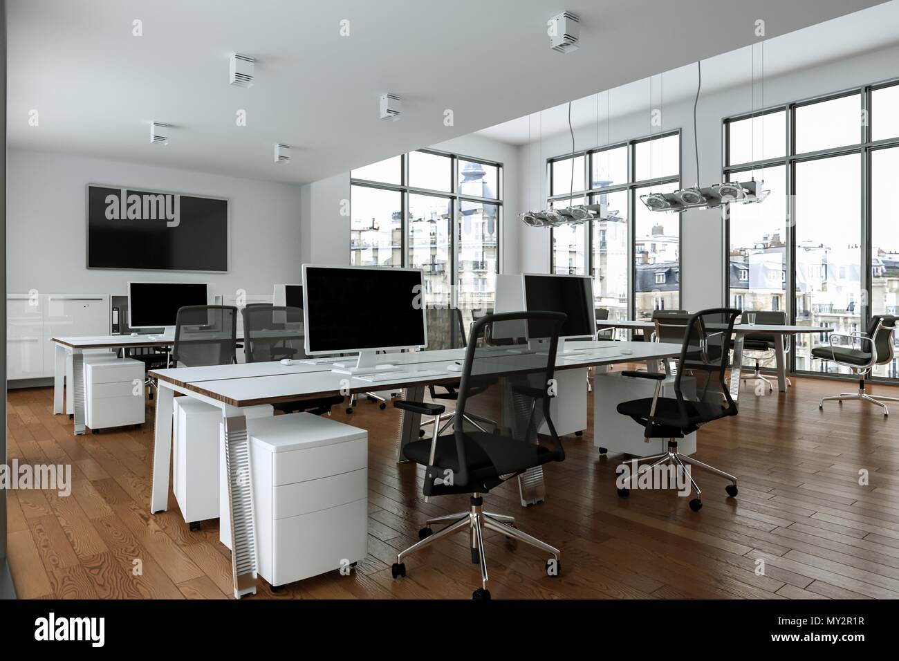 modern large office interior Design 3d rendering Stock Photo - Alamy