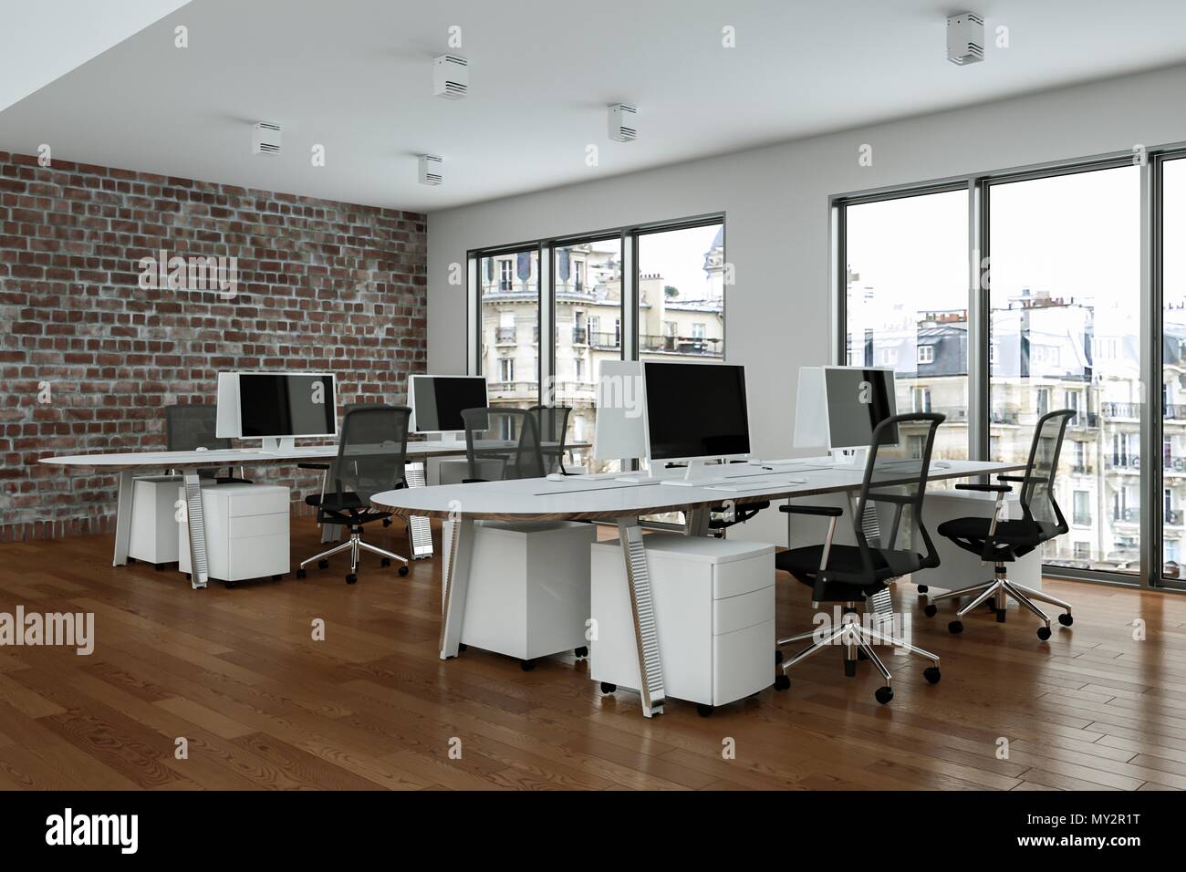 modern large office interior Design 3d rendering Stock Photo - Alamy
