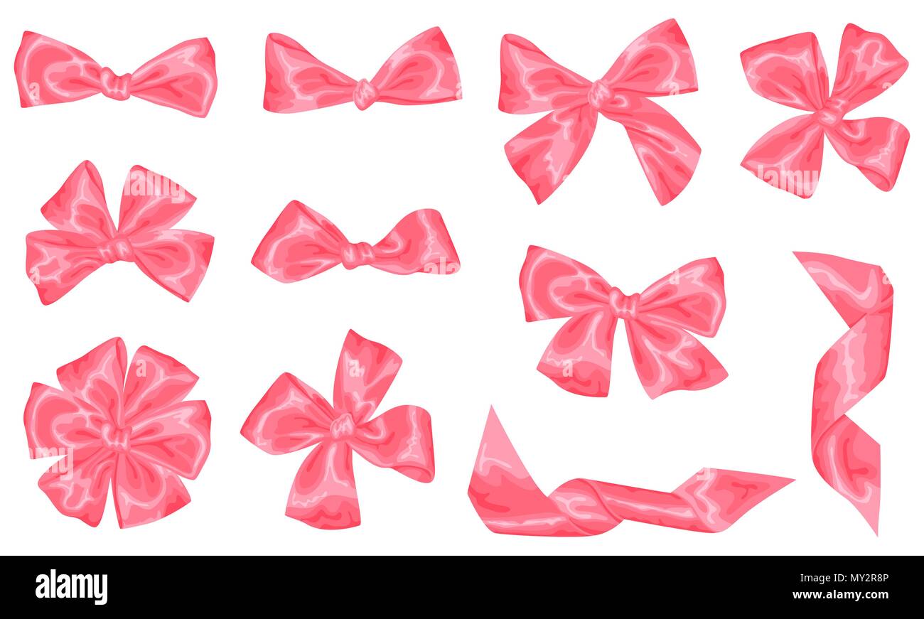 Set of pink satin gift bows and ribbons Stock Vector Image & Art - Alamy