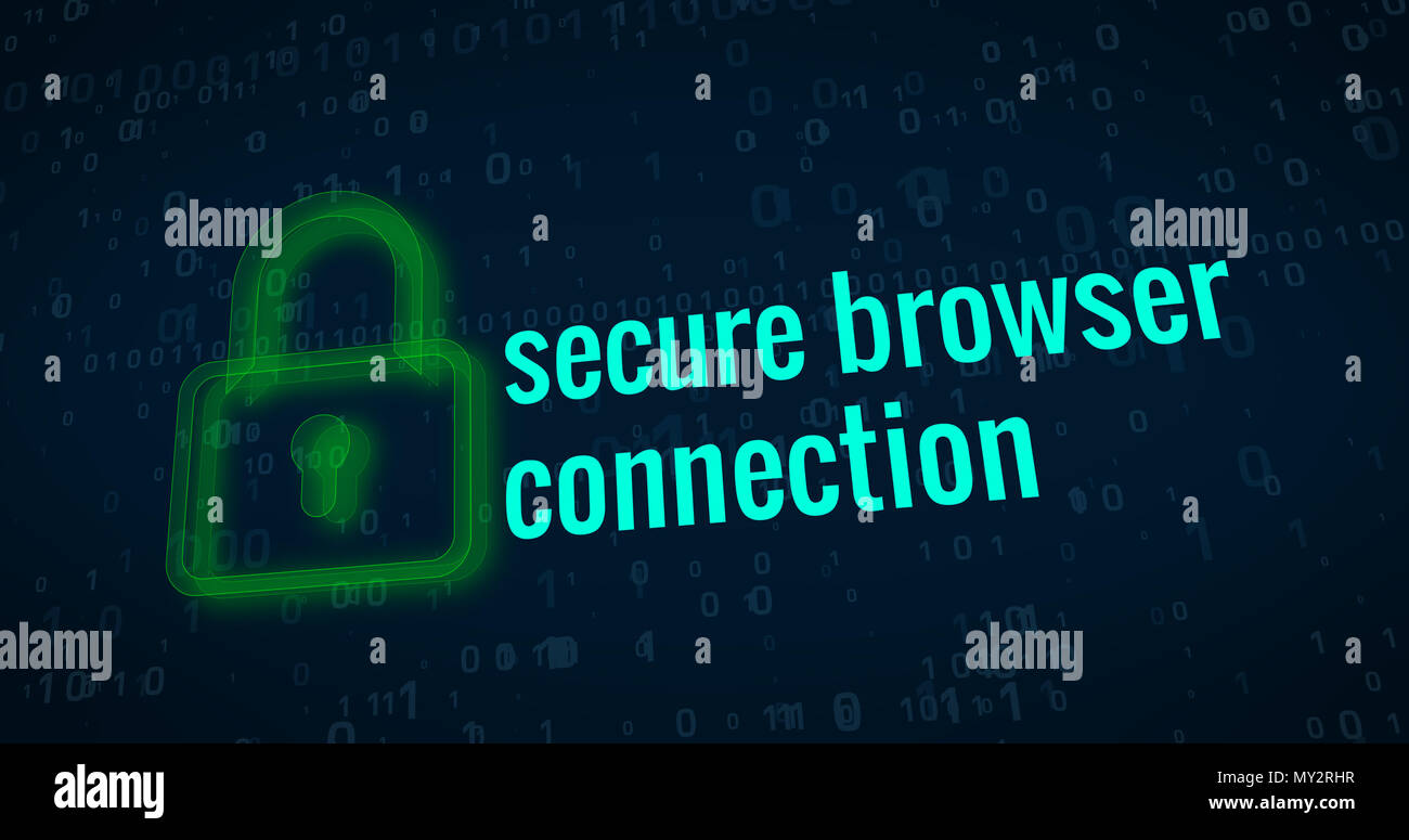 Secure browser connection and cyber security with green padlock icon on ...