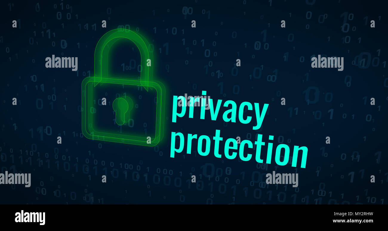 Privacy protection and cyber security with green padlock icon on ...