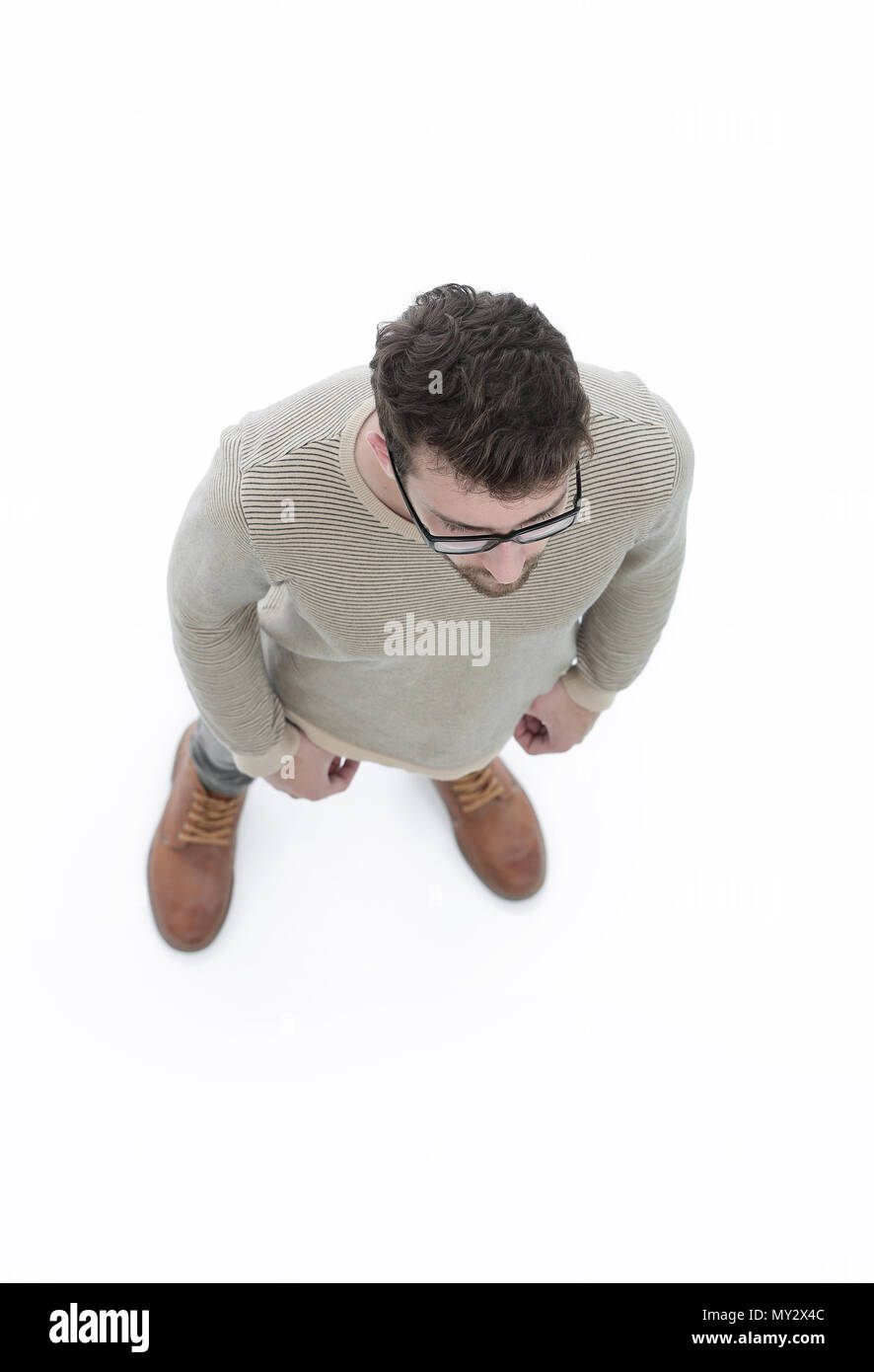 view from above. serious young man looking forward Stock Photo - Alamy