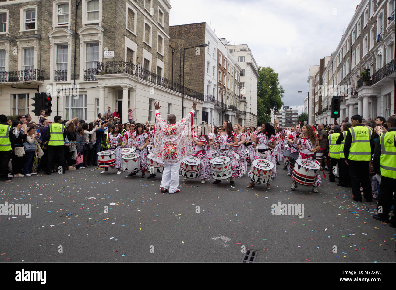 LONDON - AUG 29: Members of the Batala Band performing at Notting Hill ...