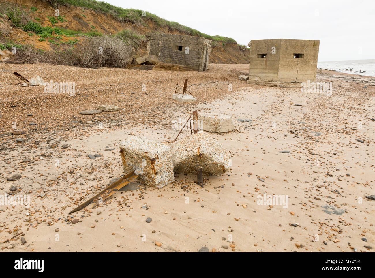Old wartime pillboxes and second world war remains of barbed wire anti ...