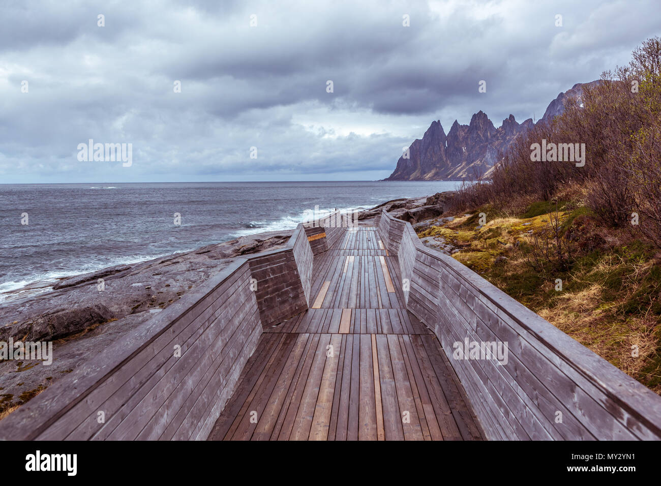The landscape view of Senja Island from Tungeneset picnic in Norway ...