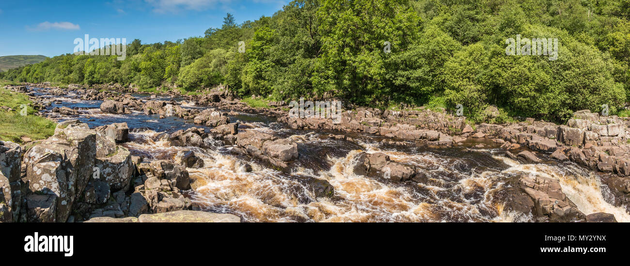 Panoramic view of the river Tees above High Force Waterfall, North ...