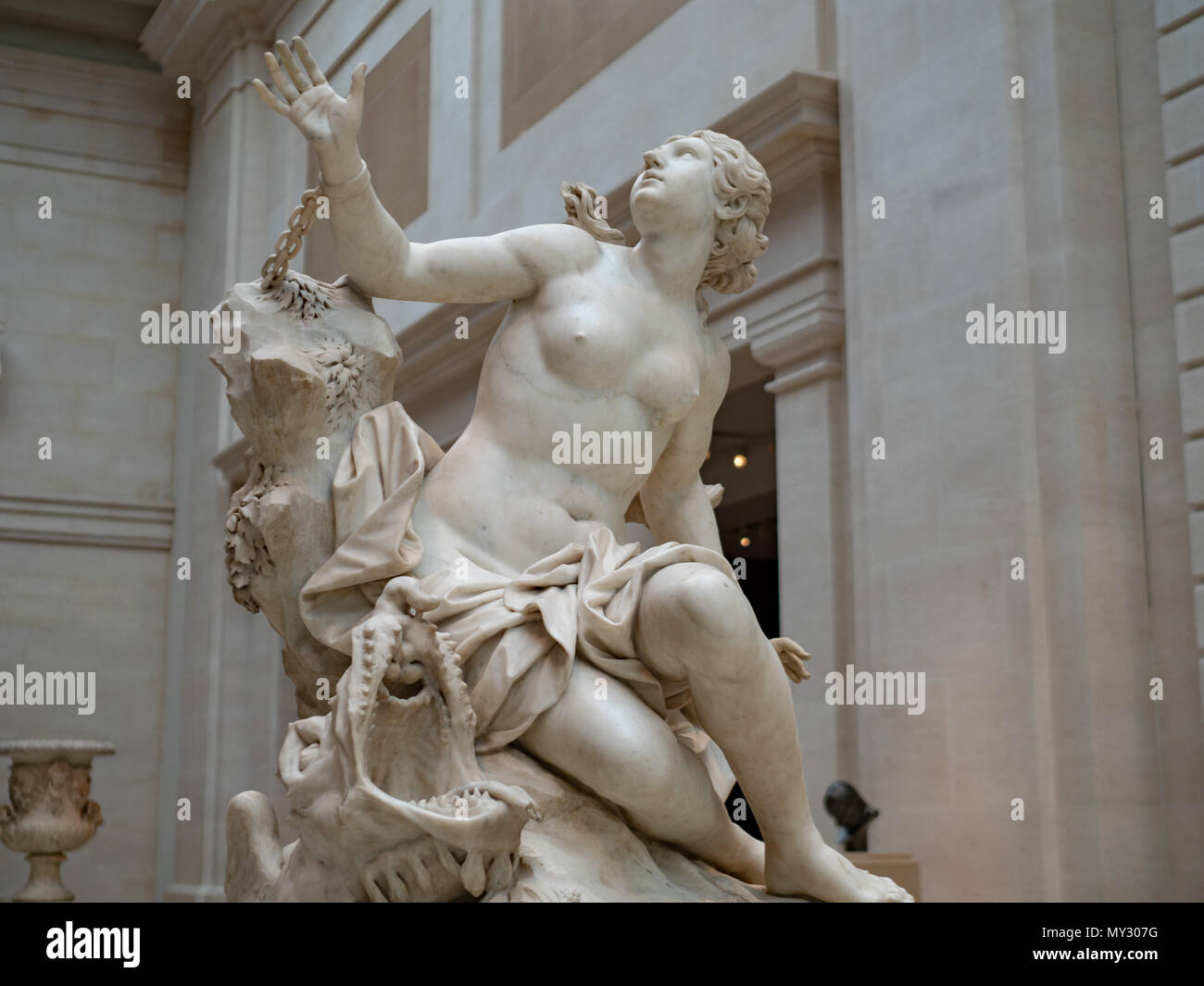 A statue of Andromeda and a sea monster, produced in 17th century Rome. The sculpture does ...