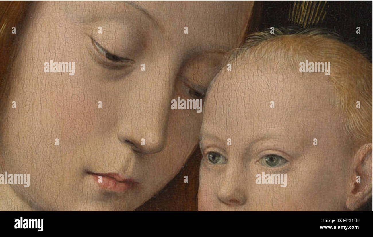 . English: Detail of the Virgin and Child triptych . circa 1485. Follower of Hugo van der Goes ...
