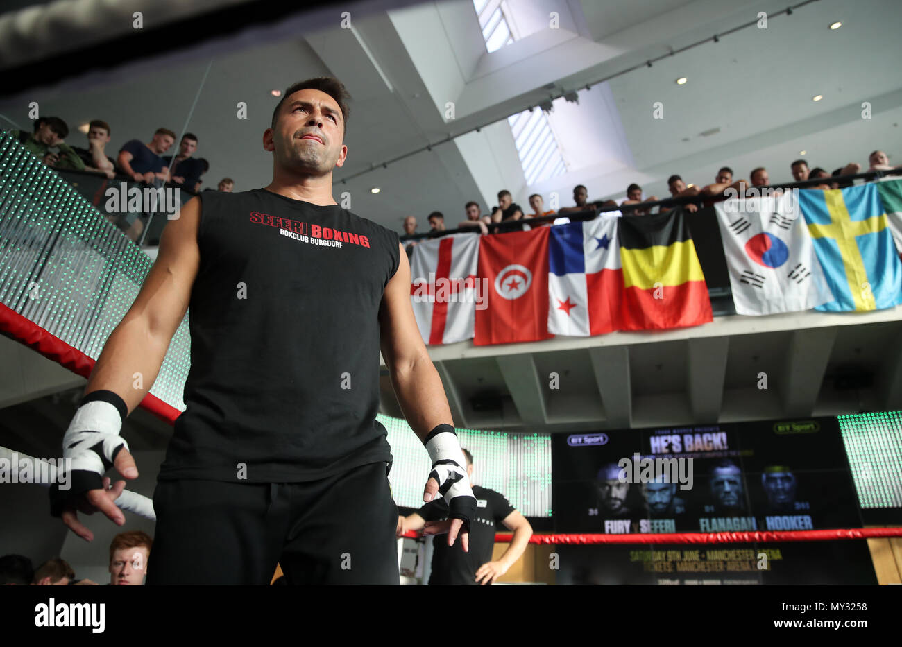 Sefer Seferi during the public workout at the National football Museum ...