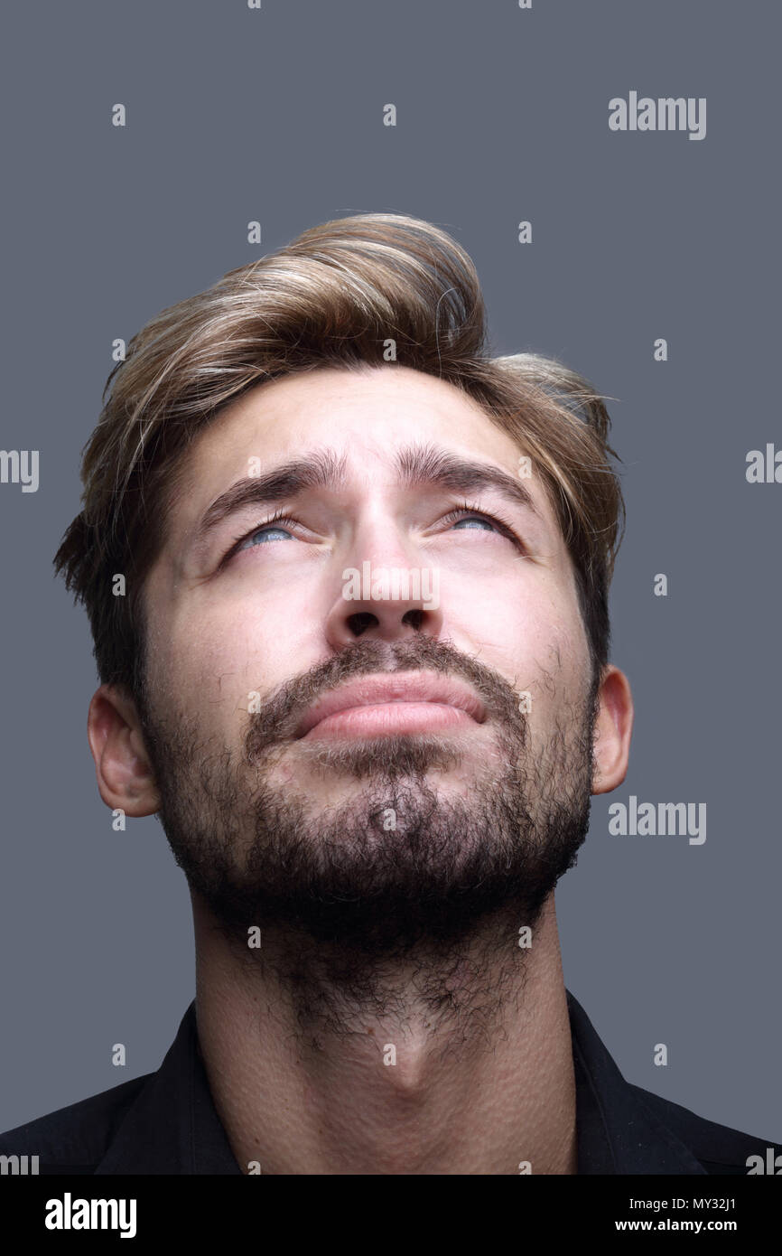 Portrait of a man with closed eyes, his head thrown back Stock Photo ...