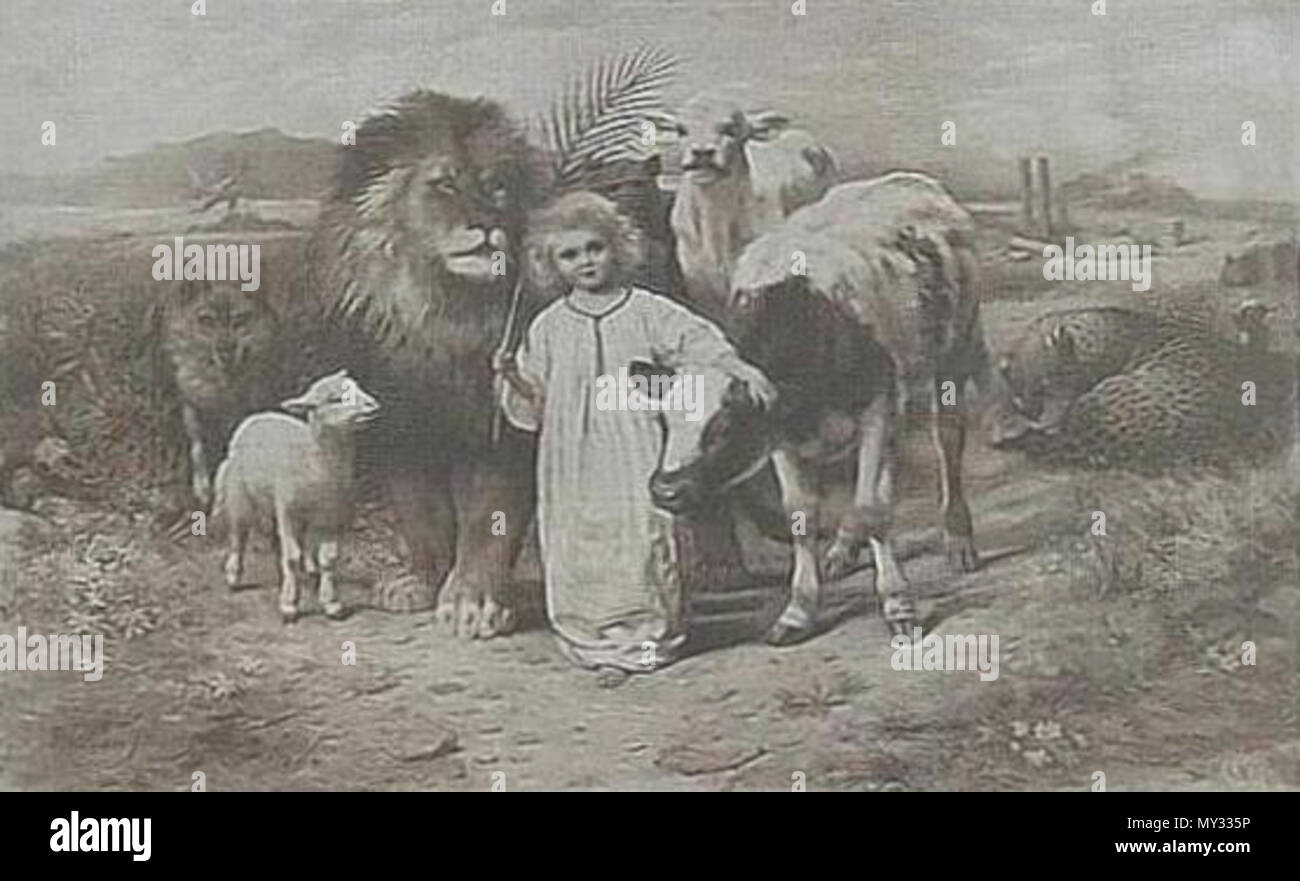 . Image of an etching by artist William Strutt in 1896. Isaiah 11:6,7 ...