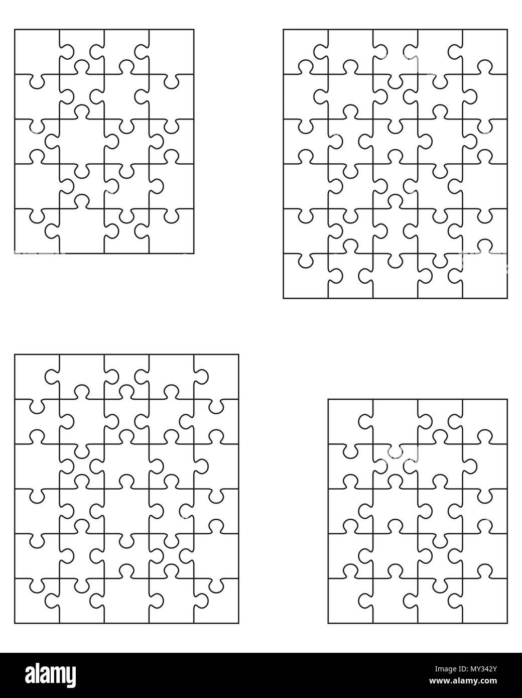 Vector illustration of four different white puzzles, separate pieces ...