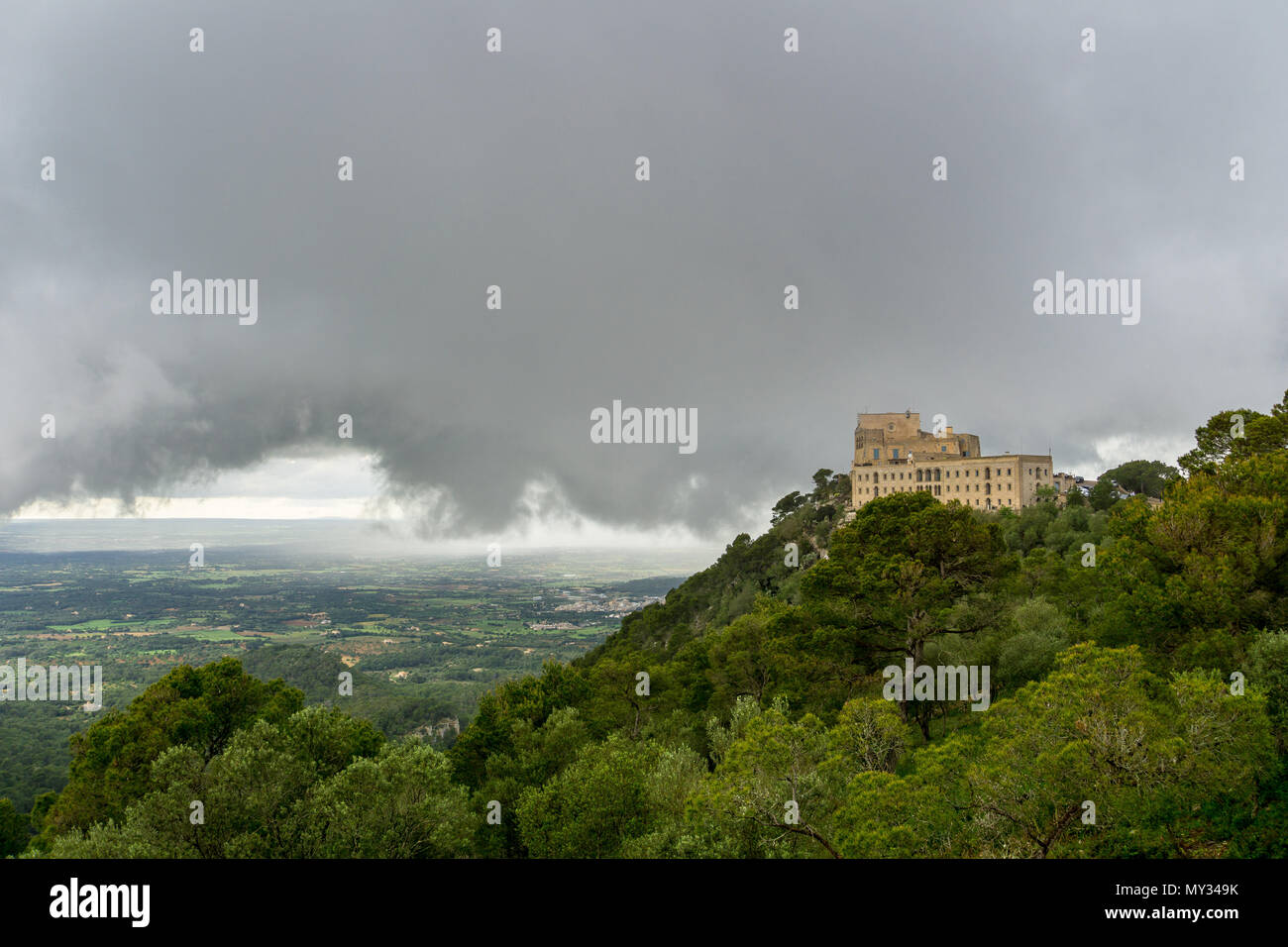 Mallorca, Viewpoint on mountain of monastery Sant Salvador Stock Photo ...