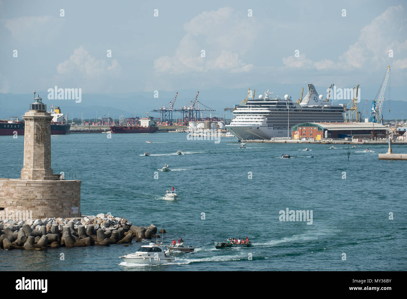 Livorno port seen from the sea, Tuscany, Italy Stock Photo - Alamy