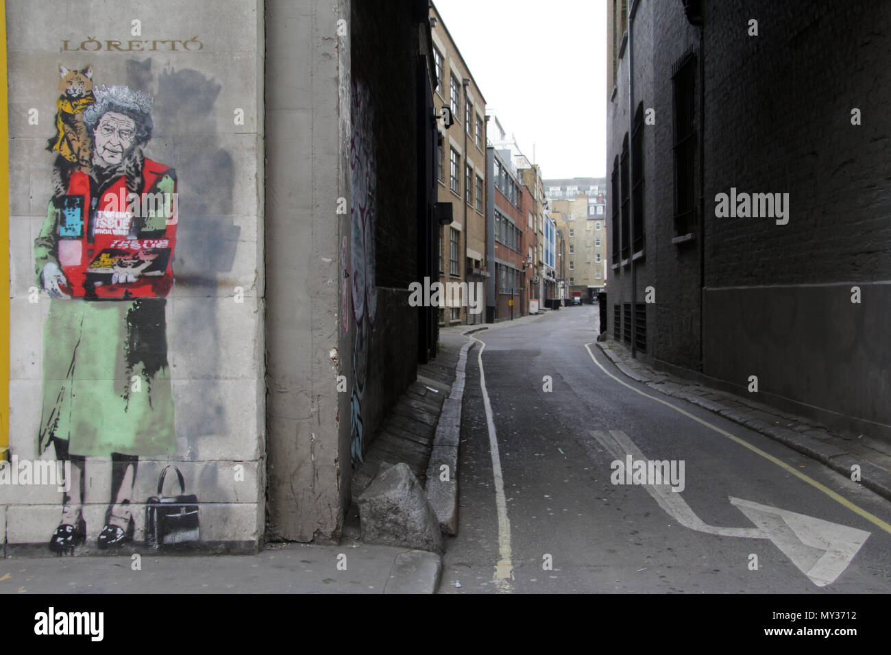 Satirical Stencil Graffiti of the Queen selling the Big Issue in ...