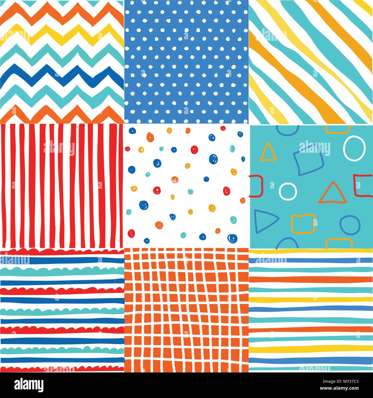 Cute set of kids seamless patterns with fabric textures Stock Vector ...