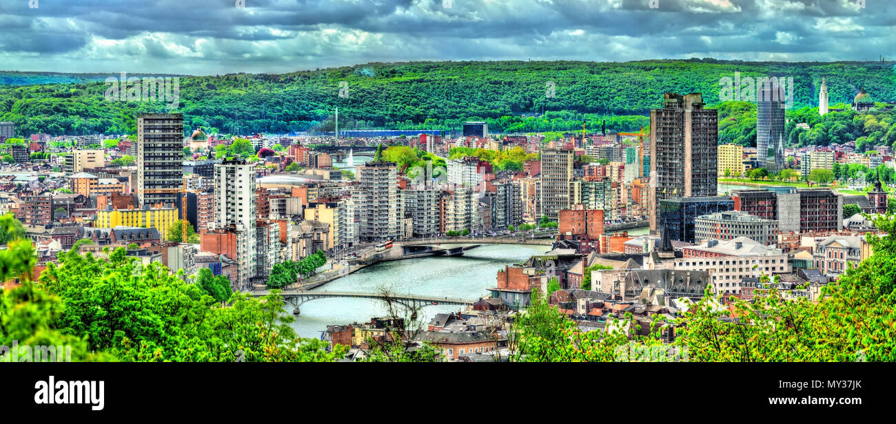 Panorama of Liege, a city on the banks of the Meuse river in Belgium ...