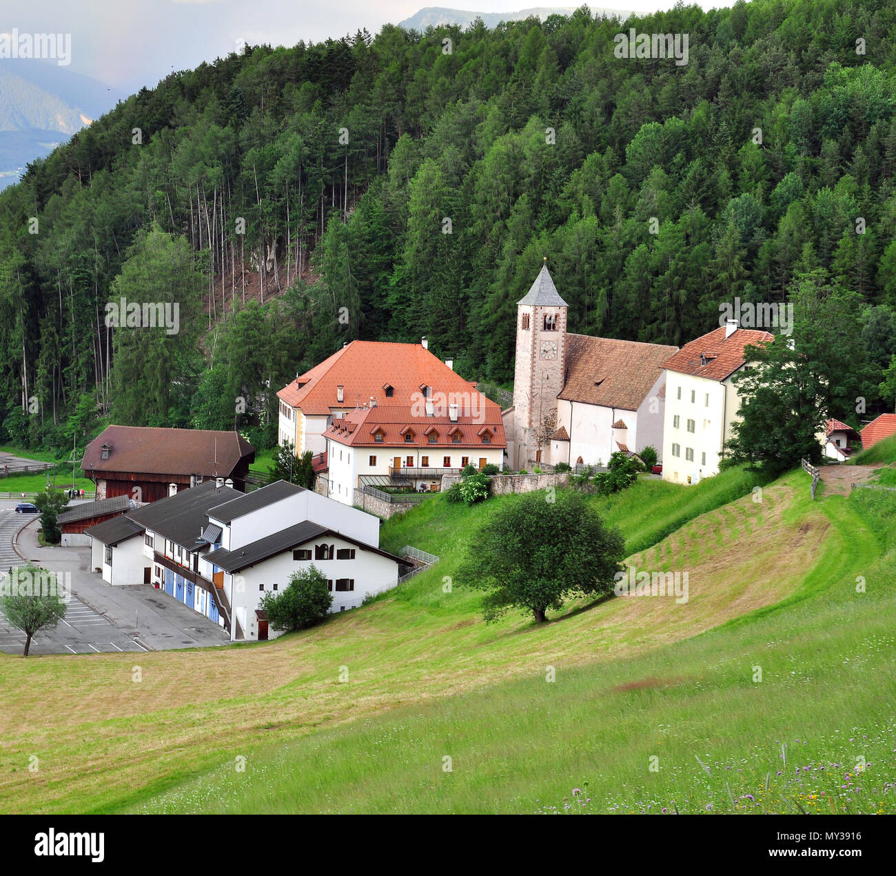 Small tirolean village in Alps, Trentino Alto Stock Photo - Alamy