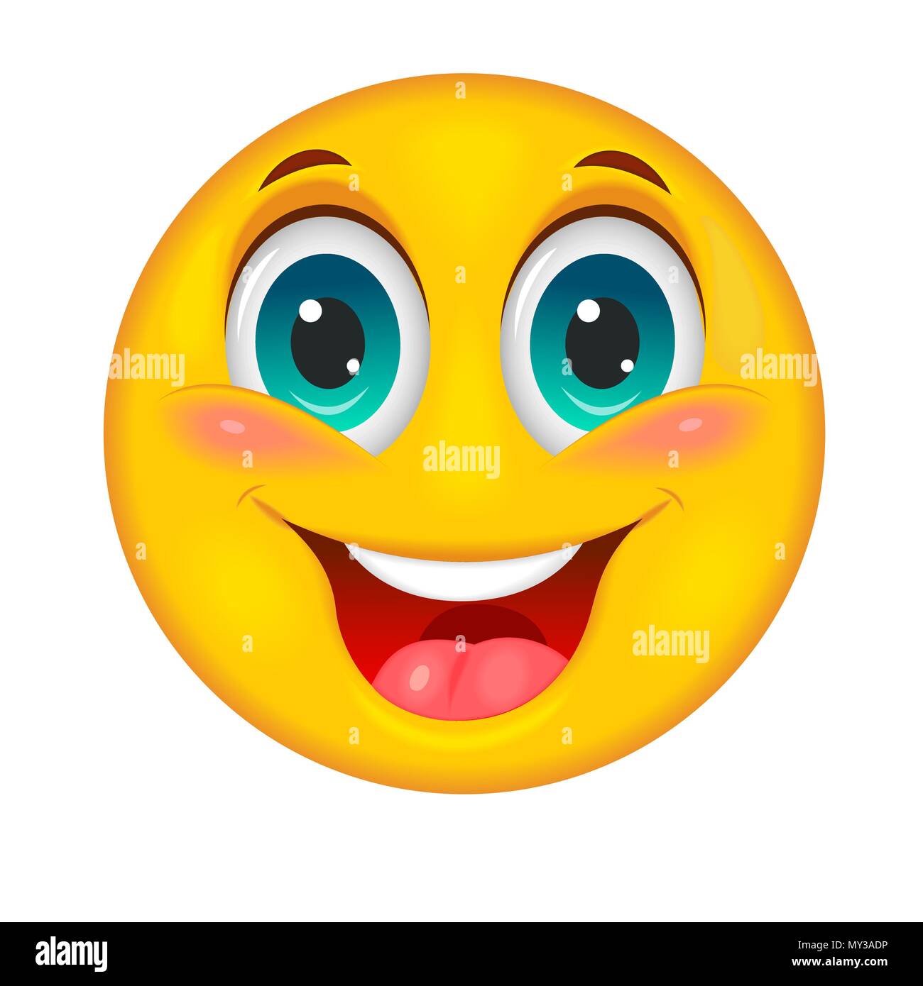 Smiling big yellow smiley on white background. Funny smiley Stock ...