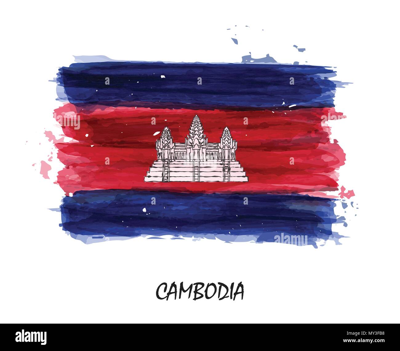 Realistic watercolor painting flag of Cambodia . Vector Stock Vector ...