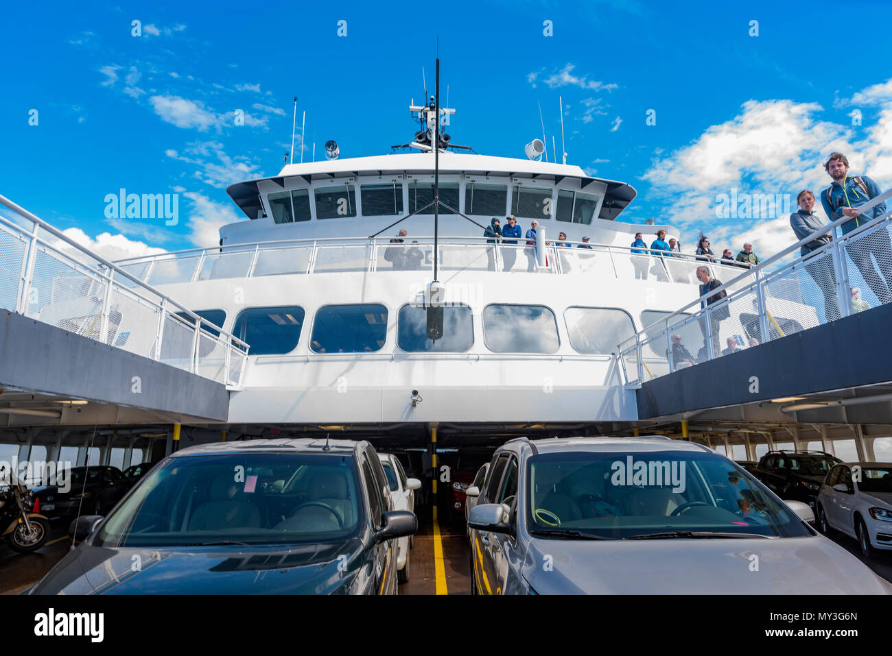 Cars and passengers on decks of BC Ferry, British Columbia, Canada ...