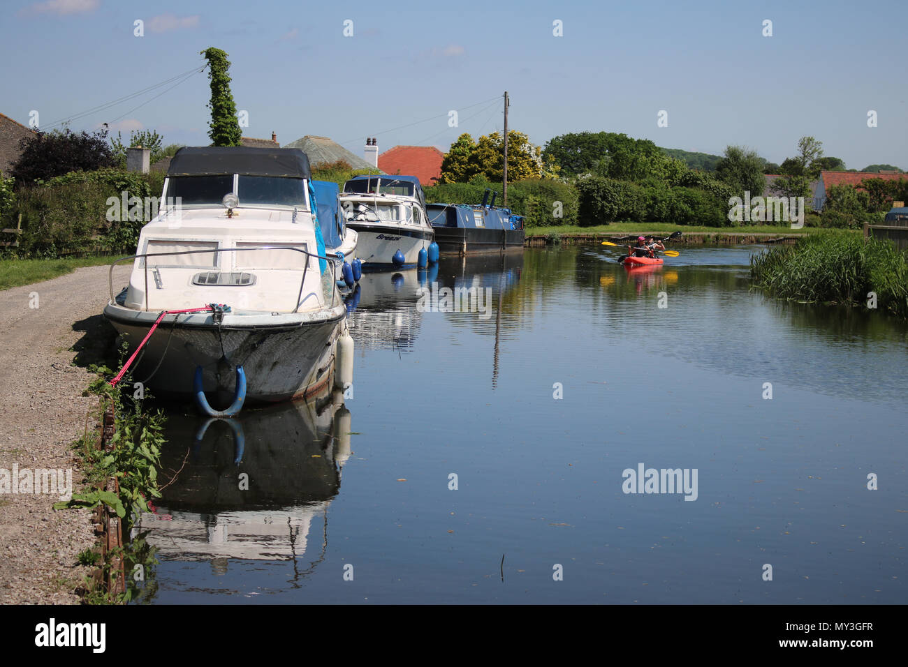 View along the Lancaster canal at Hest Bank in Lancashire, England with ...