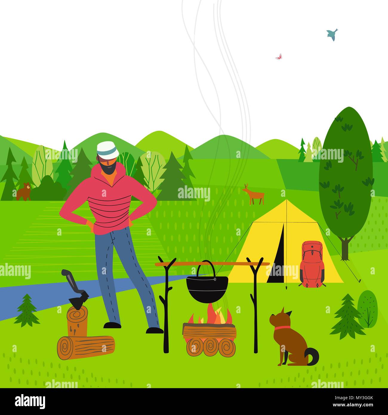 Bonfire flame equipment camping Stock Vector Images - Alamy