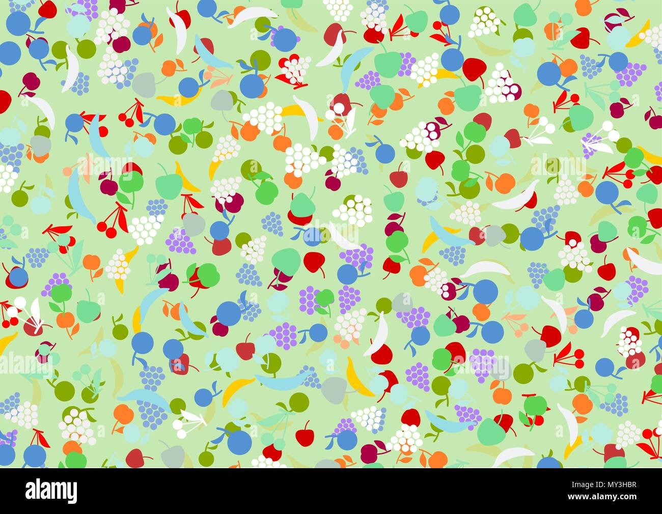 Background with stylized fruit pattern in random distribution. Vector ...
