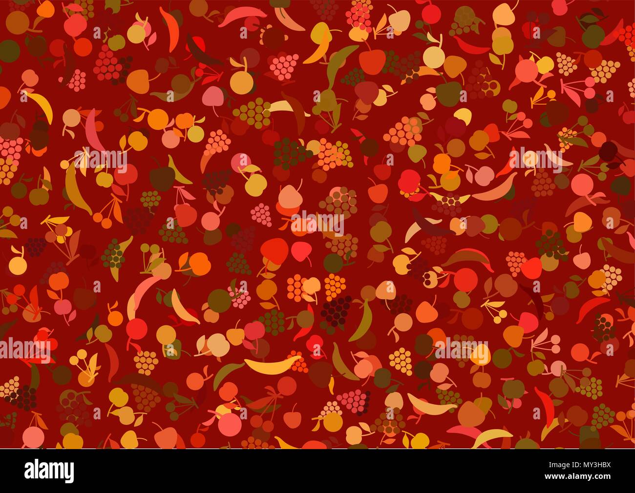 Background with stylized fruit pattern in random distribution. Vector ...