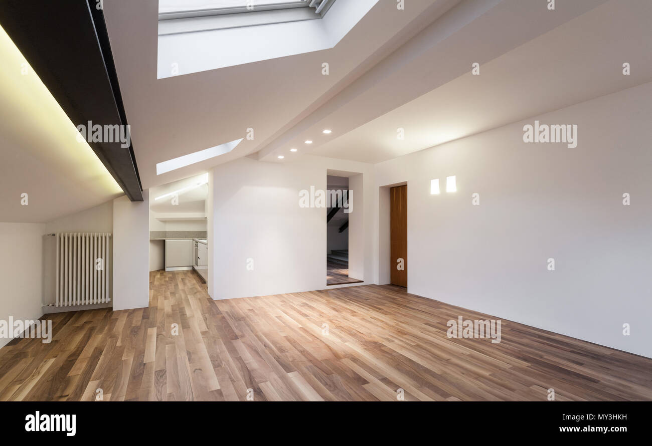 Interior nice loft, wall white, parquet floor Stock Photo - Alamy