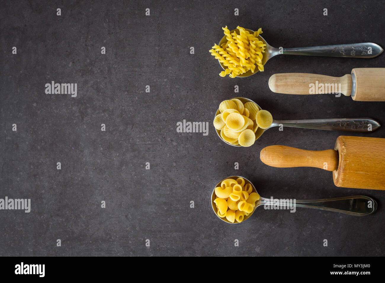 Various pasta spoons. Cooking concept. Top view with space for your ...