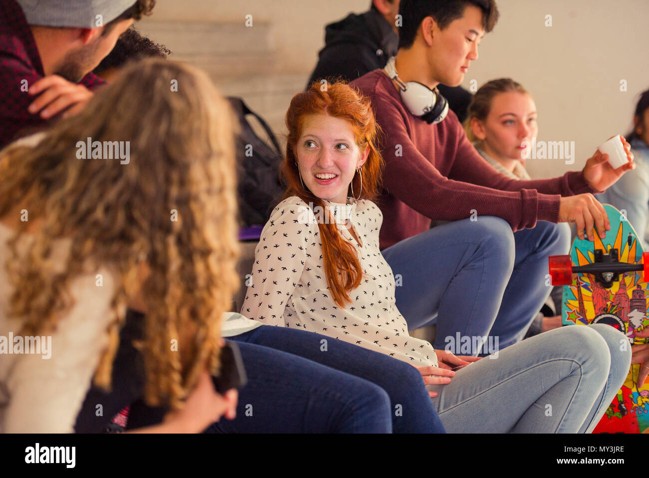 School friends hanging out and chatting together Stock Photo - Alamy
