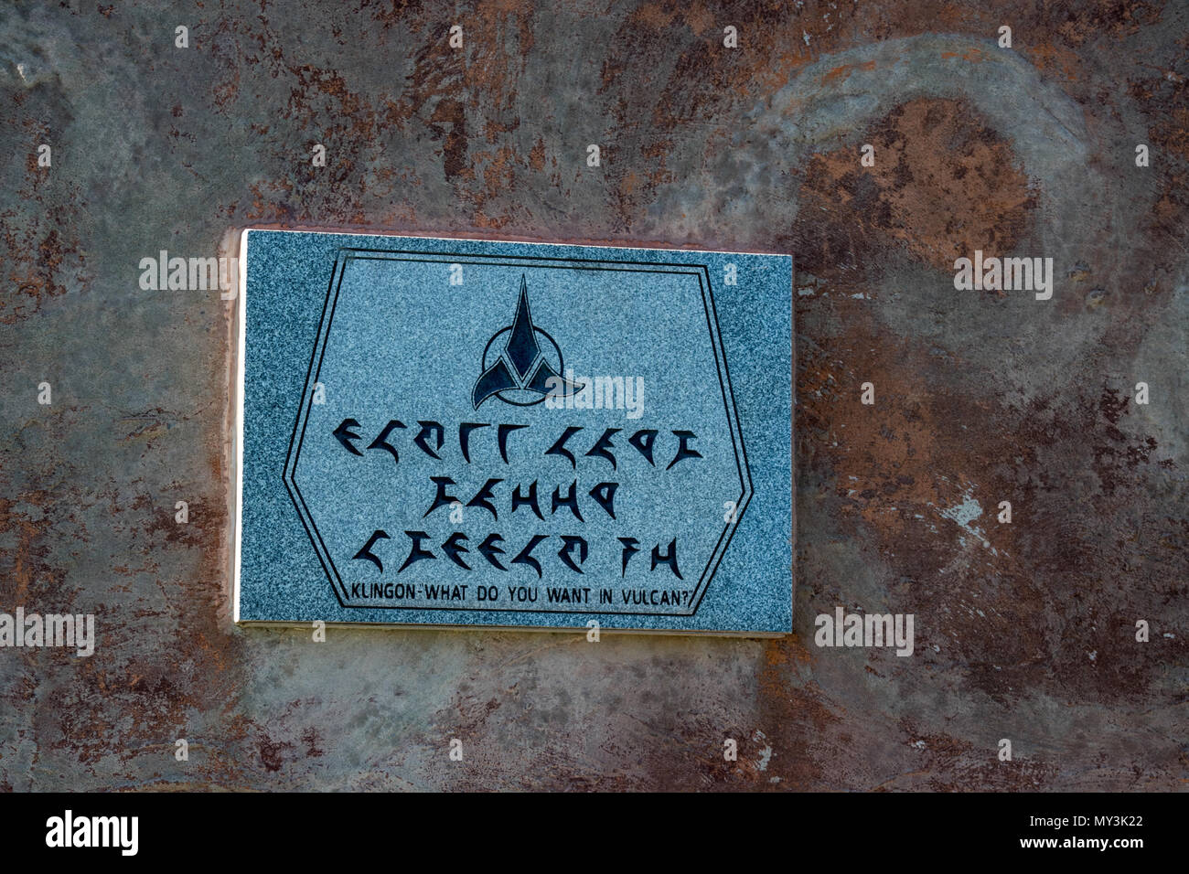 Klingon plaque on the base of Vulcan Starship FX6-1995-A monument ...