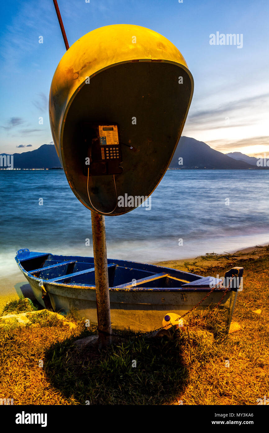 Telephone booth in Tapera Beach at dusk. Florianopolis, Santa Catarina ...