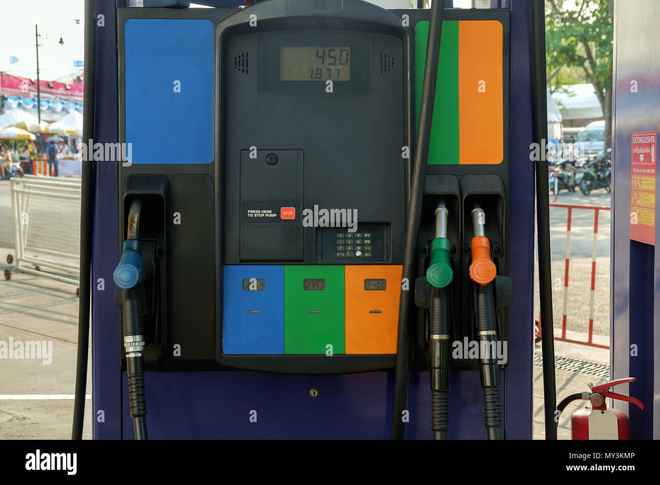 View of petrol pump station Stock Photo - Alamy