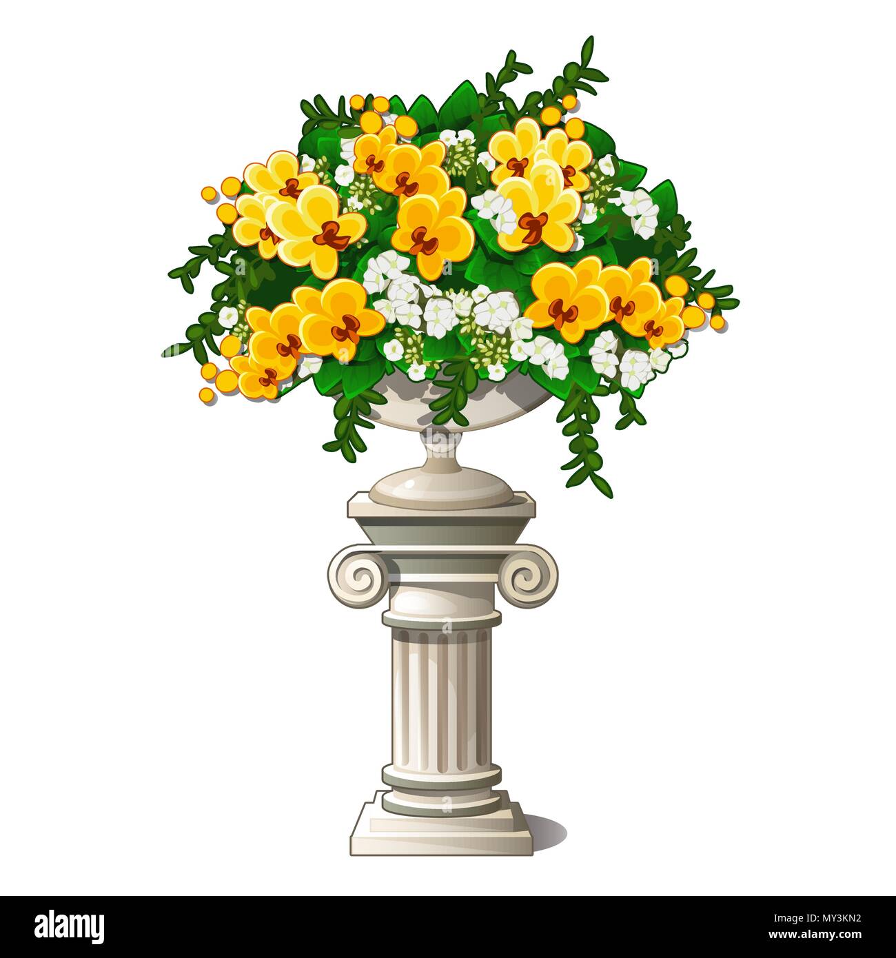 Vintage marble vase with flowers in the form of an ancient column ...