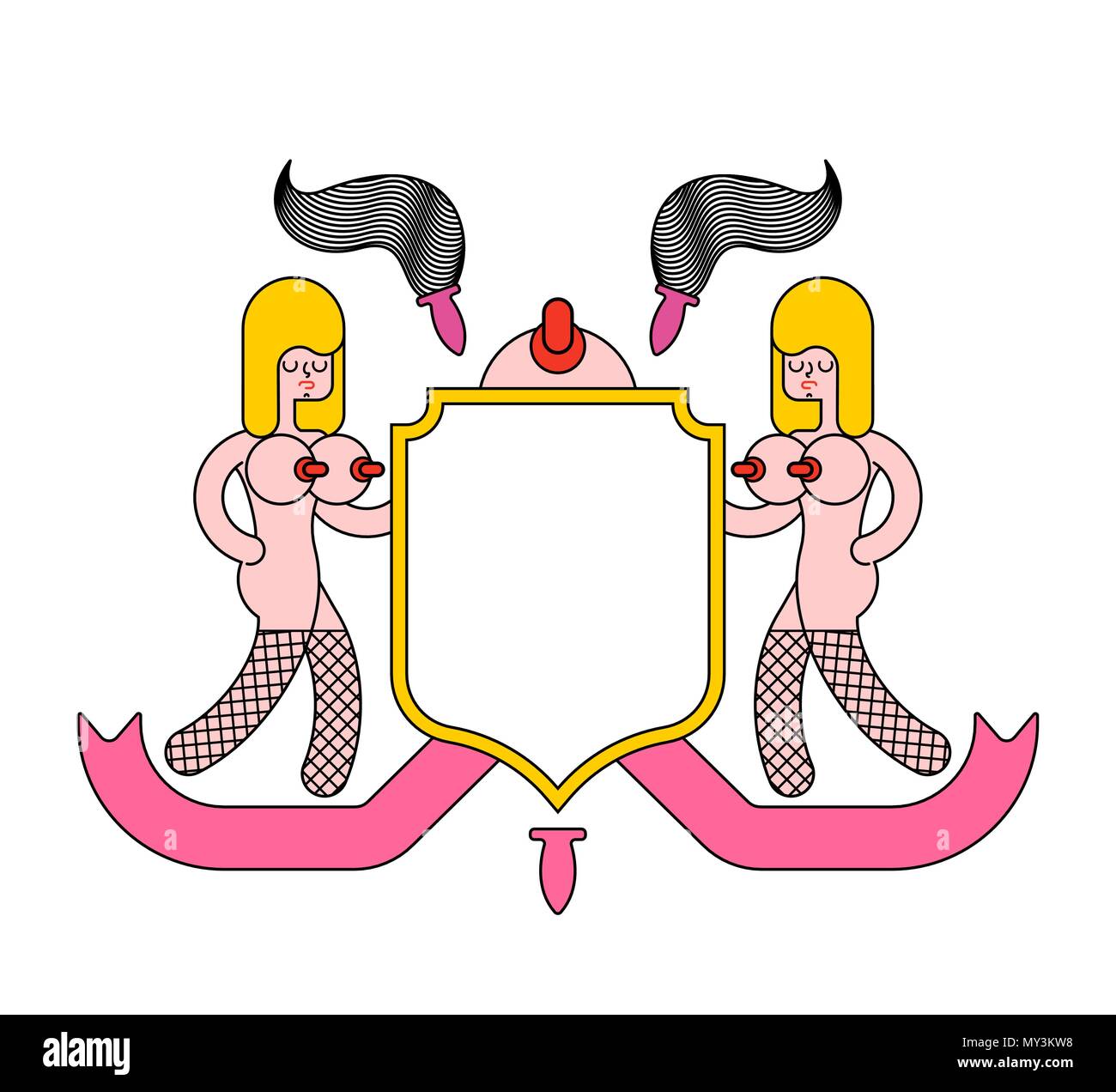 Girl and Shield heraldic symbol prostitute. Whore Sign for coat of arms ...