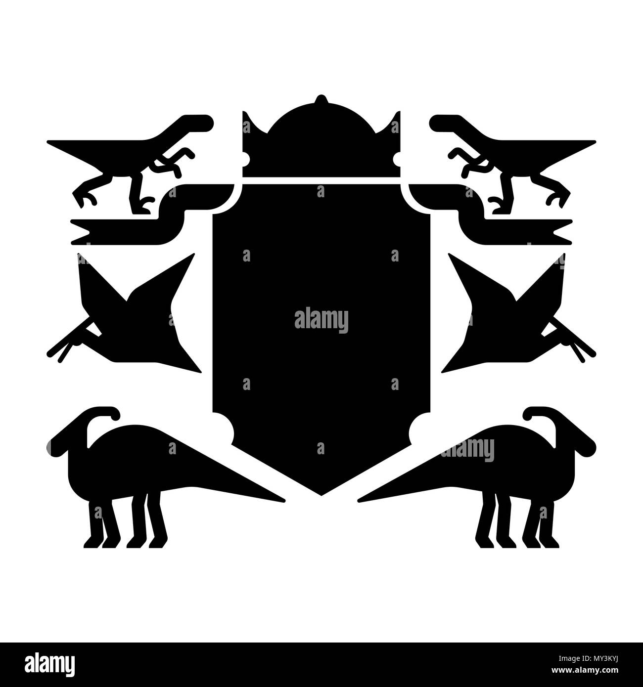 Dinosaur and Shield heraldic symbol. Dino Sign Prehistoric beast for ...