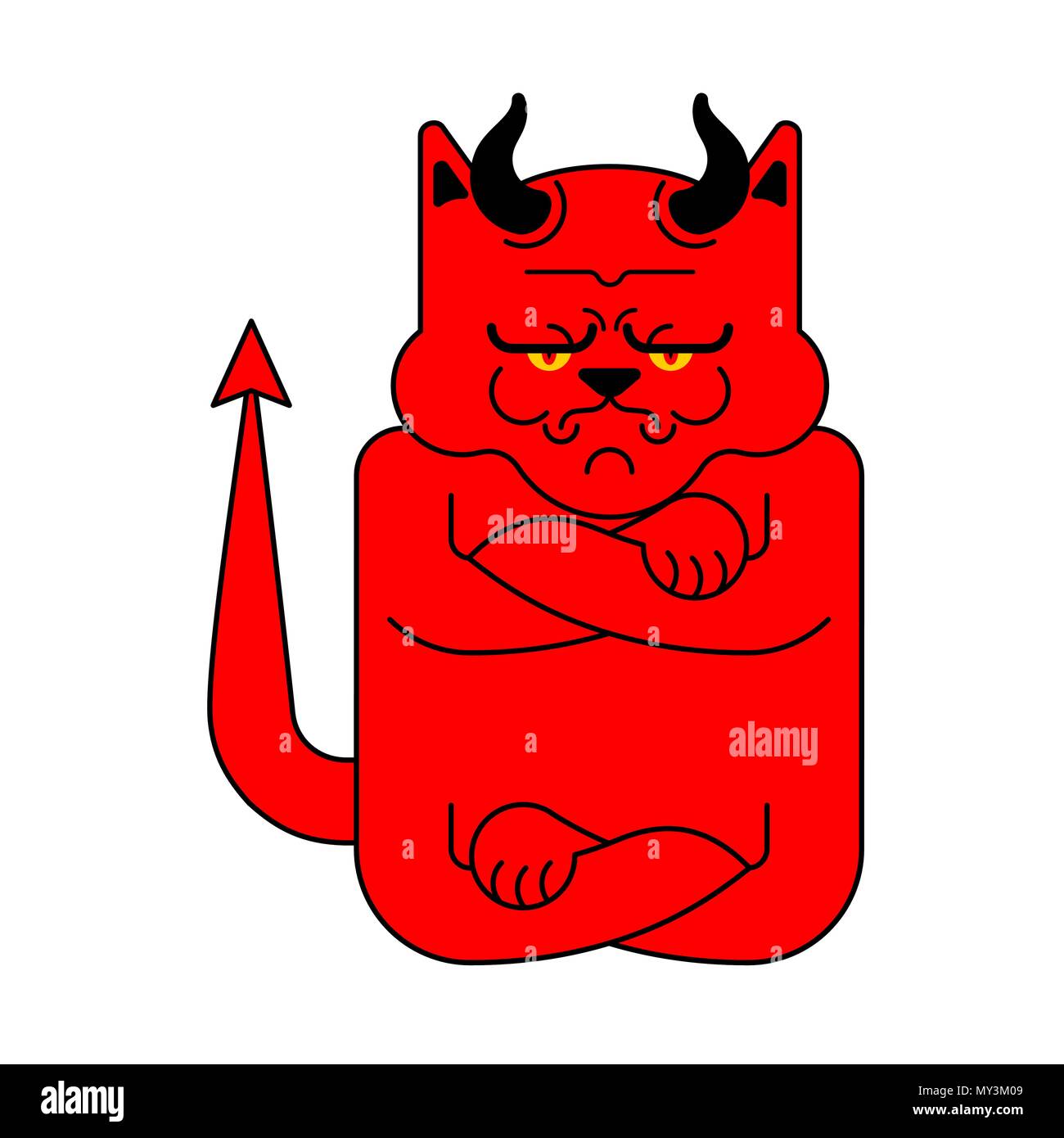 Devil Cat Grumpy isolated. Angry red demon pet. Vector illustration ...