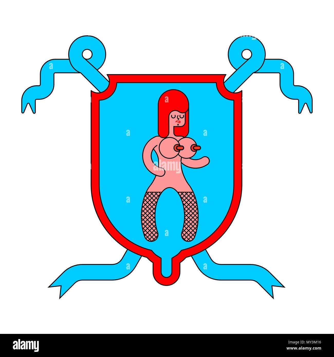 Prostitution symbol. Girl and Shield heraldic. Whore Sign for coat of ...