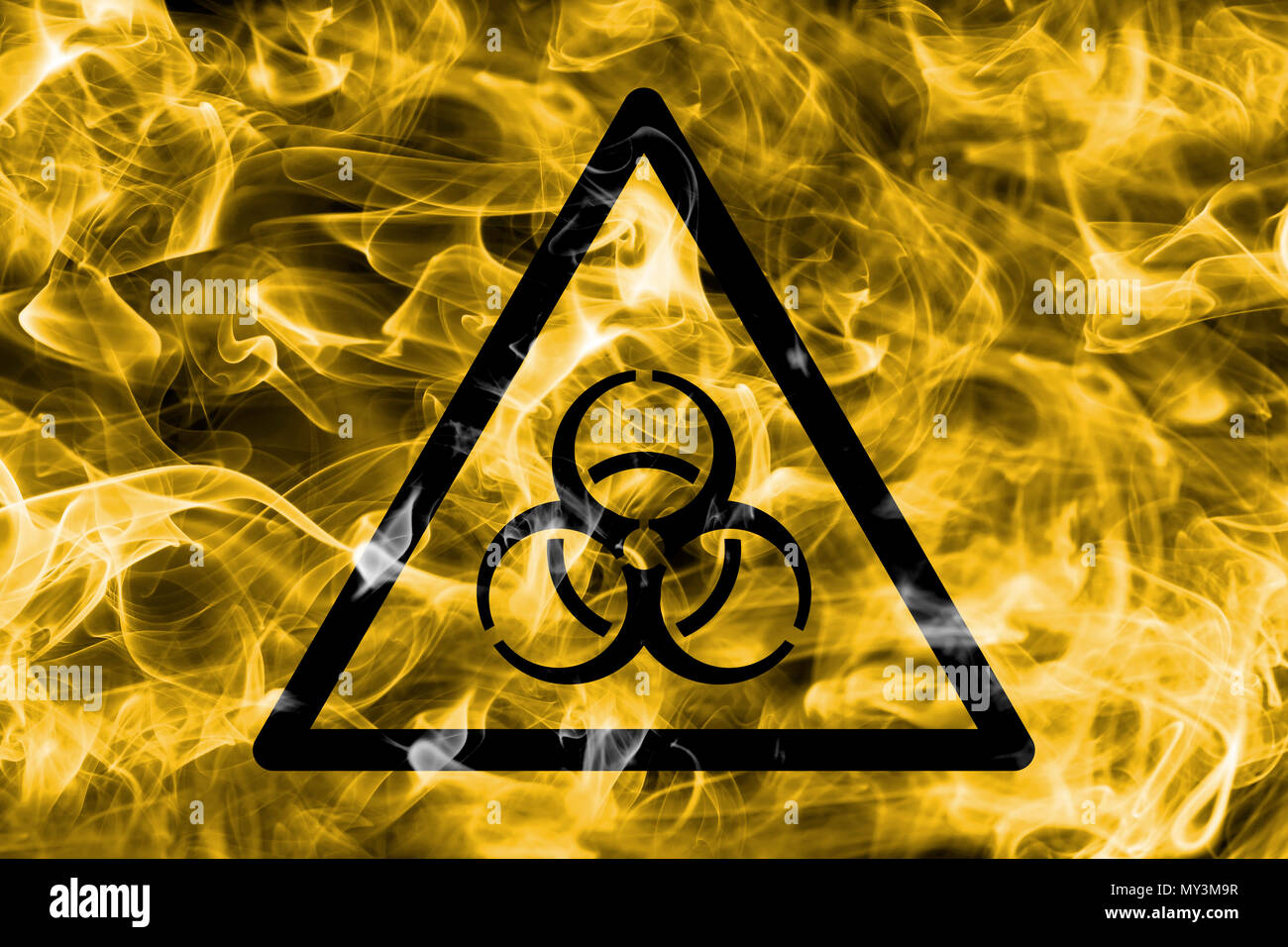 Biohazard hazard warning smoke sign. Triangular warning hazard sign ...
