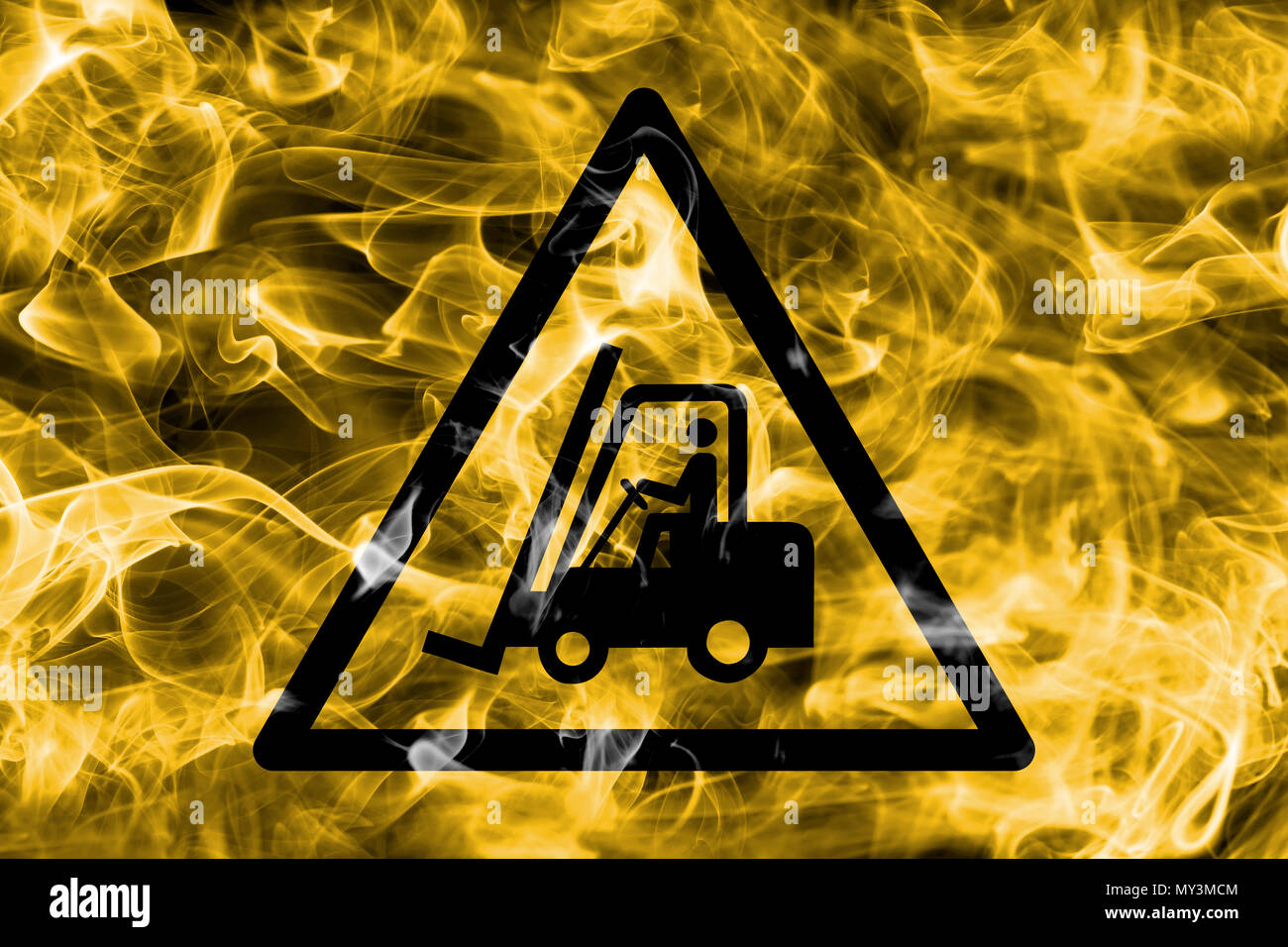 Fork lift trucks warning hazard warning smoke sign. Triangular warning ...
