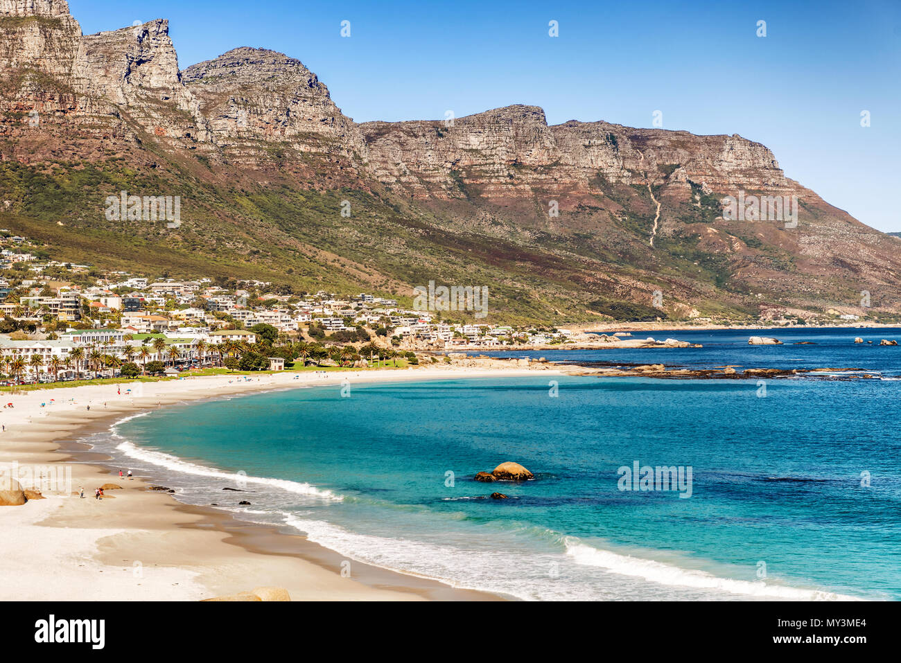 Panoramic view of Fish Hoek and beach, the town seen in the valley ...